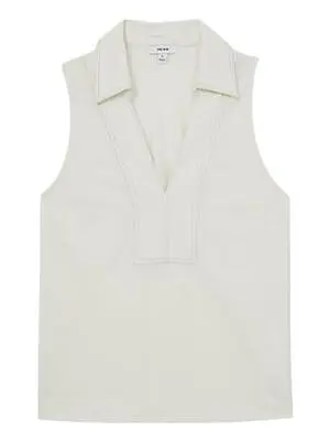 REISS Woven Collared Sleeveless Top - Ivory Neutral