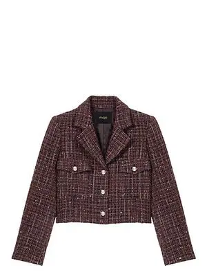 Maje Chest-pocket Tweed Jacket - Brown
