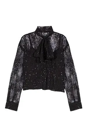 Maje Sequin-embellished Lace Shirt With Pussy Bow - Black