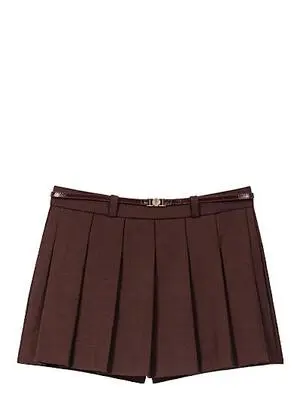 Maje Pleated Belted Stretch-woven Skort - Brown