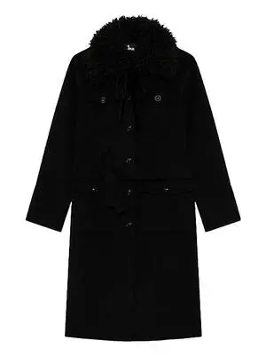 The Kooples Wool-blend Coat With Faux-fur Collar - Black