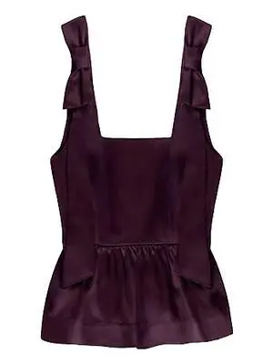RO&ZO Bow-detail Peplum-hem Stretch-satin Top - Burgundy