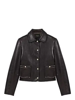 Maje Cropped Leather Jacket With Pockets - Black