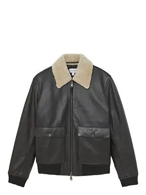 REISS Shearling-collar Leather Jacket - Black