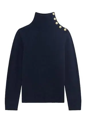 The Kooples Button-neck Long-sleeve Wool Jumper - Navy