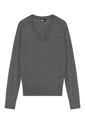 The Kooples V-neck Wool Knitted Jumper - Dark Grey Melange