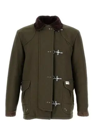 FAY Short Coat With Hook Fastenings - Green