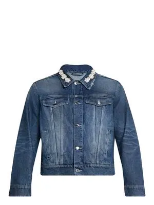 Simone Rocha Pearly-collar Denim Trucker Jacket - Blue