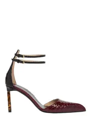 TOM FORD Python Stamped Leather Pumps With Ankle Straps - Ruby Red/black