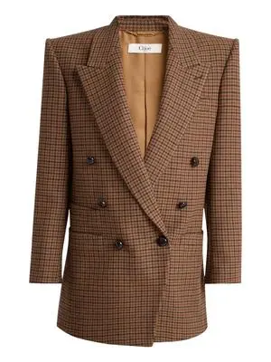 Chloé Herringbone Double-Breasted Jacket Brown - Bl