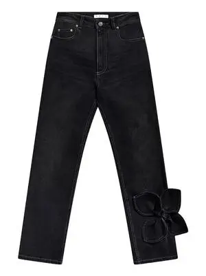 AREA Bow Embellished Straight-leg Jeans - Black