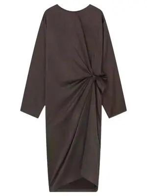 AERON Twist-front Satin Midi Dress - Brown