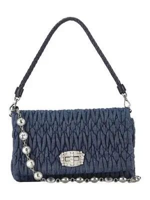 Miu Miu Denim Crystal Flap Bag - Navy