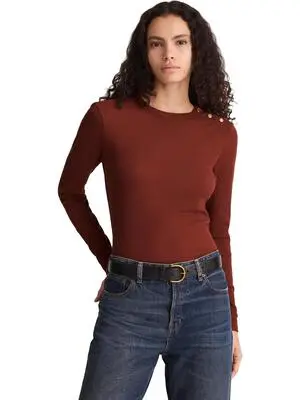 Madewell Ribbed Button Crewneck Tee Deep Redwood