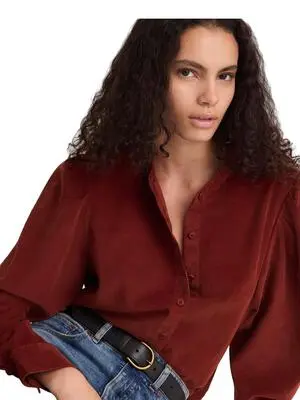 Madewell Corduroy Puff-sleeve Button-up Shirt - Deep Redwood