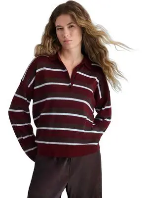 Madewell Striped Merino Wool Polo Sweater - Cabernet Trio Stripe