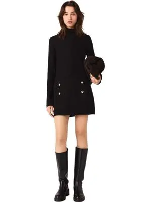 Maje Polyester Mini Turtleneck Dress - Black