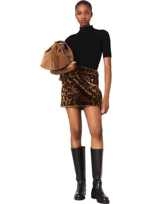Maje Viscose Leopard Faux Fur Mini Skirt - Big Leopard Print