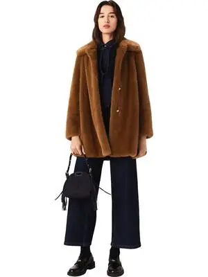 Maje Polyester Mid-length Faux Fur Coat - Brown