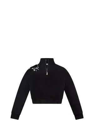 AREA Crystal Cut-out Half-zip Sweatshirt - Black