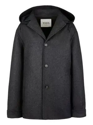 TOD'S Single-breasted Hooded Coat - Grey