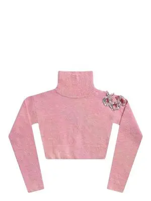 AREA Crystal-cluster Flower Turtleneck Sweater - Pink