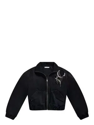 AREA Crystal Chain Cut-out Bomber Jacket - Black
