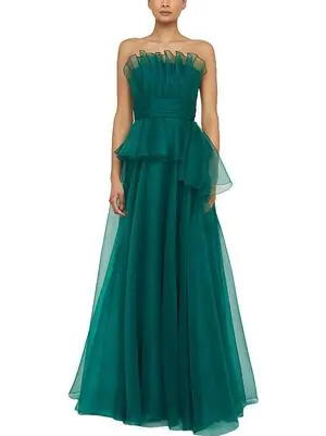 Theia Georgia Fan Bodice Gown - Emerald