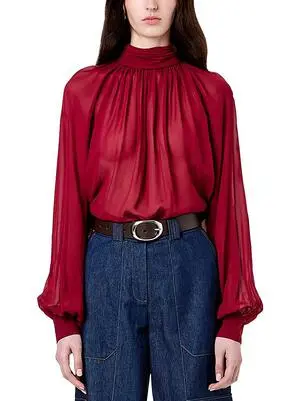 NICHOLAS Solene Mock Neck Draped Top - Plum
