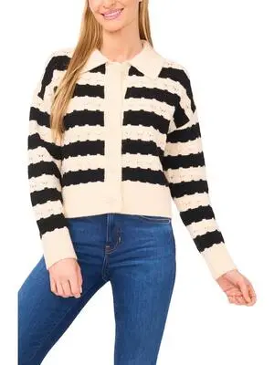 CECE DUPRAZ Striped Collared Cardigan - Angora