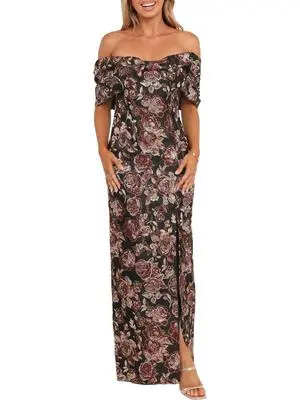 PETAL & PUP Lilia Off-the-shoulder Maxi Dress - Black Floral