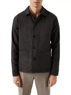 Eton Prince Of Wales Check Wool & Cashmere Jacket - Dark Grey
