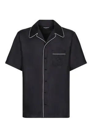 Dolce & Gabbana Silk Twill Shirt With Dg Embroidery - Blue