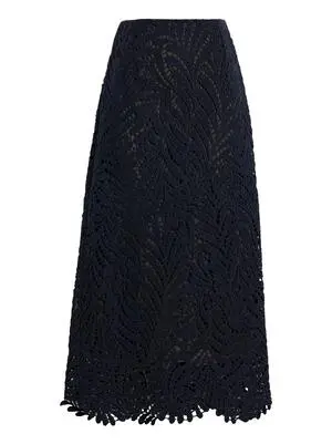 Oscar De La Renta Wool-blend Guipure Lace Midi Skirt - Midnight Blue