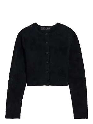 Oscar De La Renta Cropped Jacquard-knit Cardigan - Midnight Blue