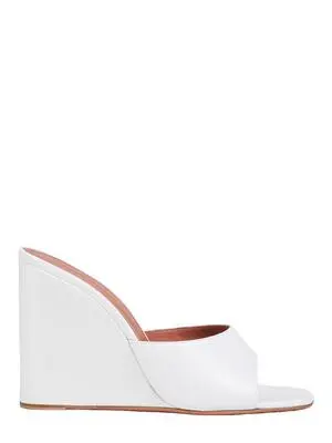 Amina Muaddi Lupita Leather Wedge Mules - White