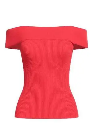 NENETTE Ribbed-knit Off-the-shoulder Top - Red