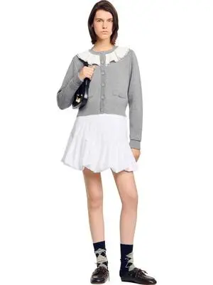 Sandro Cardigan With Contrasting Ruffled Collar - Grey
