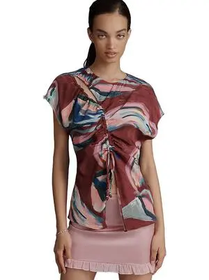 Scotch & Soda Drawstring Cut-out Blouse - Abstract Mountain