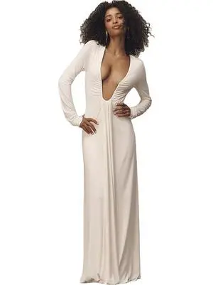 Misha Collection Long-sleeve Plunge Maxi Dress - Ivory