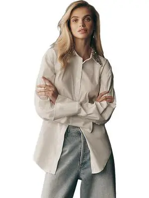 SIMONMILLER Loch Poplin Buttondown Blouse - Macadamia