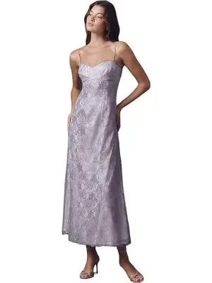 Bhldn Metallic Lace Midi Dress - Purple Metallic