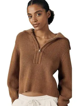 Varley Maura Half-zip Rib Knit Sweater - Bronze