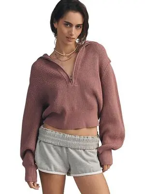 Varley Maura Half-zip Rib Knit Sweater - Wistful Mauve