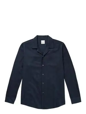 Paul Smith Convertible-collar Herringbone Cotton And Lyocell-blend Shirt - Blue