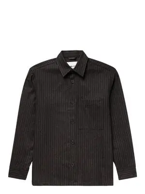 Nn07 Freddy 1630 Pinstriped Recycled-wool-blend Overshirt - Brown