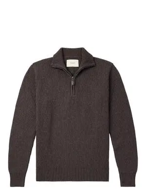 Purdey Clifford Ribbed Wool And Cashmere-blend Half-zip Sweater - Brown
