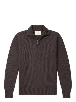 Purdey Clifford Ribbed Wool And Cashmere-blend Half-zip Sweater - Brown