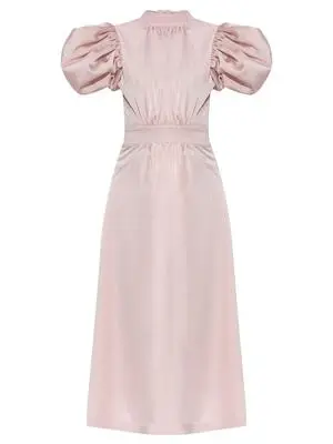 Remain Birger Christensen Puff Sleeve Midi Dress With Open Back - Pink