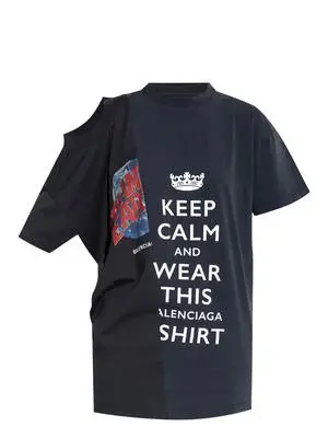 Balenciaga Printed T-shirt With Asymmetrical Design - Black